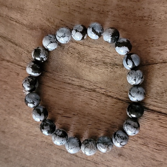 Jewelry | Snowflake Obsidian Natural Stone Stretch Bracelet | Poshmark